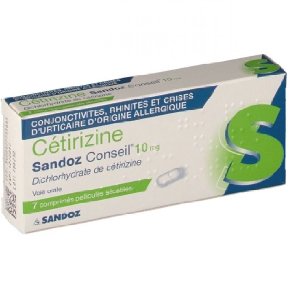 Cétirizine 10 mg Sandoz Conseil 7 comprimés