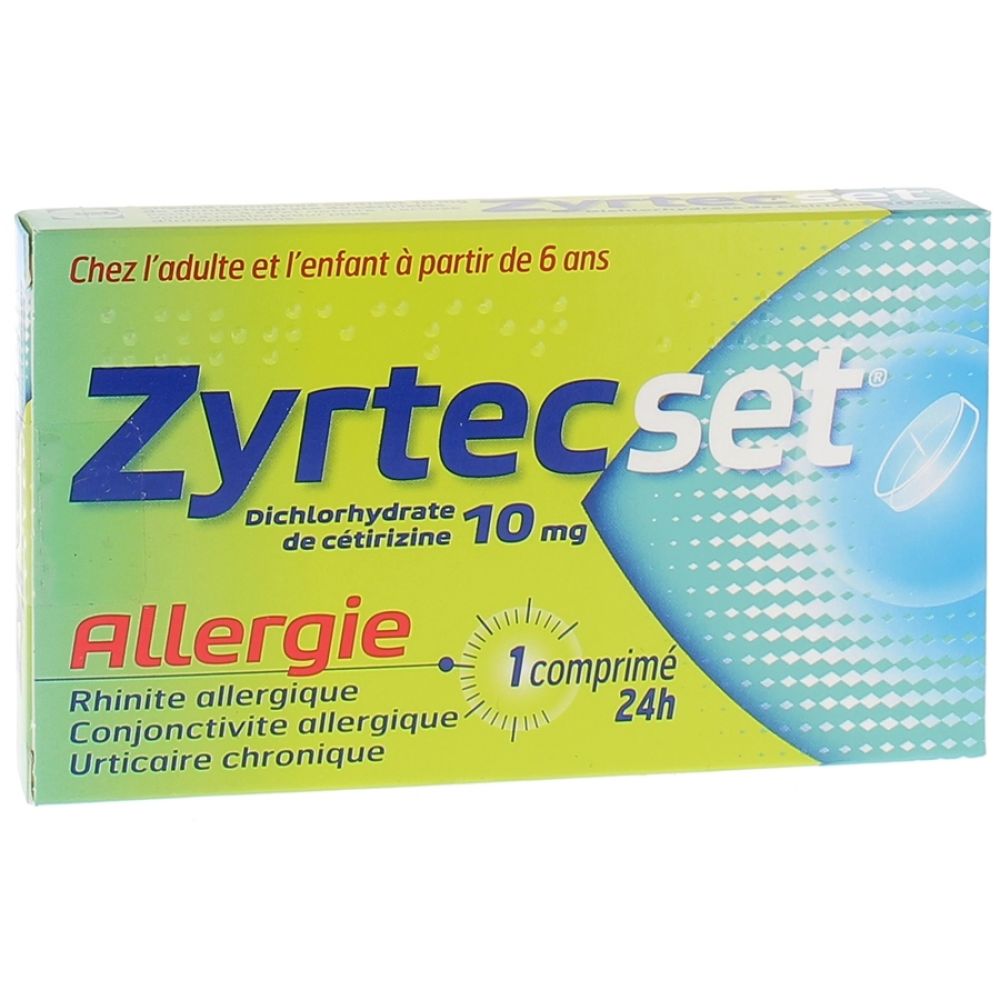 Zyrtecset 10mg - 7 comprimés sécables, rhinite allergique et urticaire ...